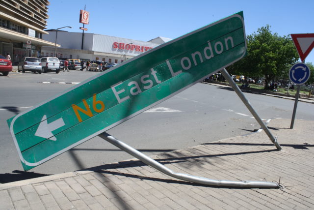 Skew road sign at hexagon - The Rep
